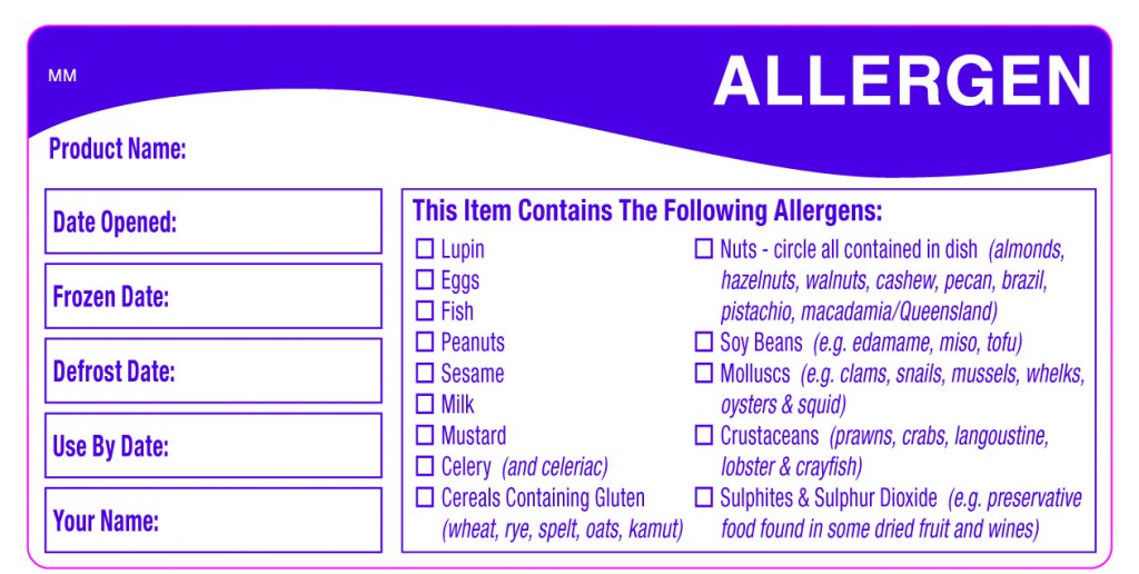 Removable Allergen Storage Label